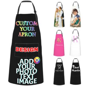 kioskbanks custom apron personalized chef aprons for women men with pockets customized name text logo photo picture cooking apron