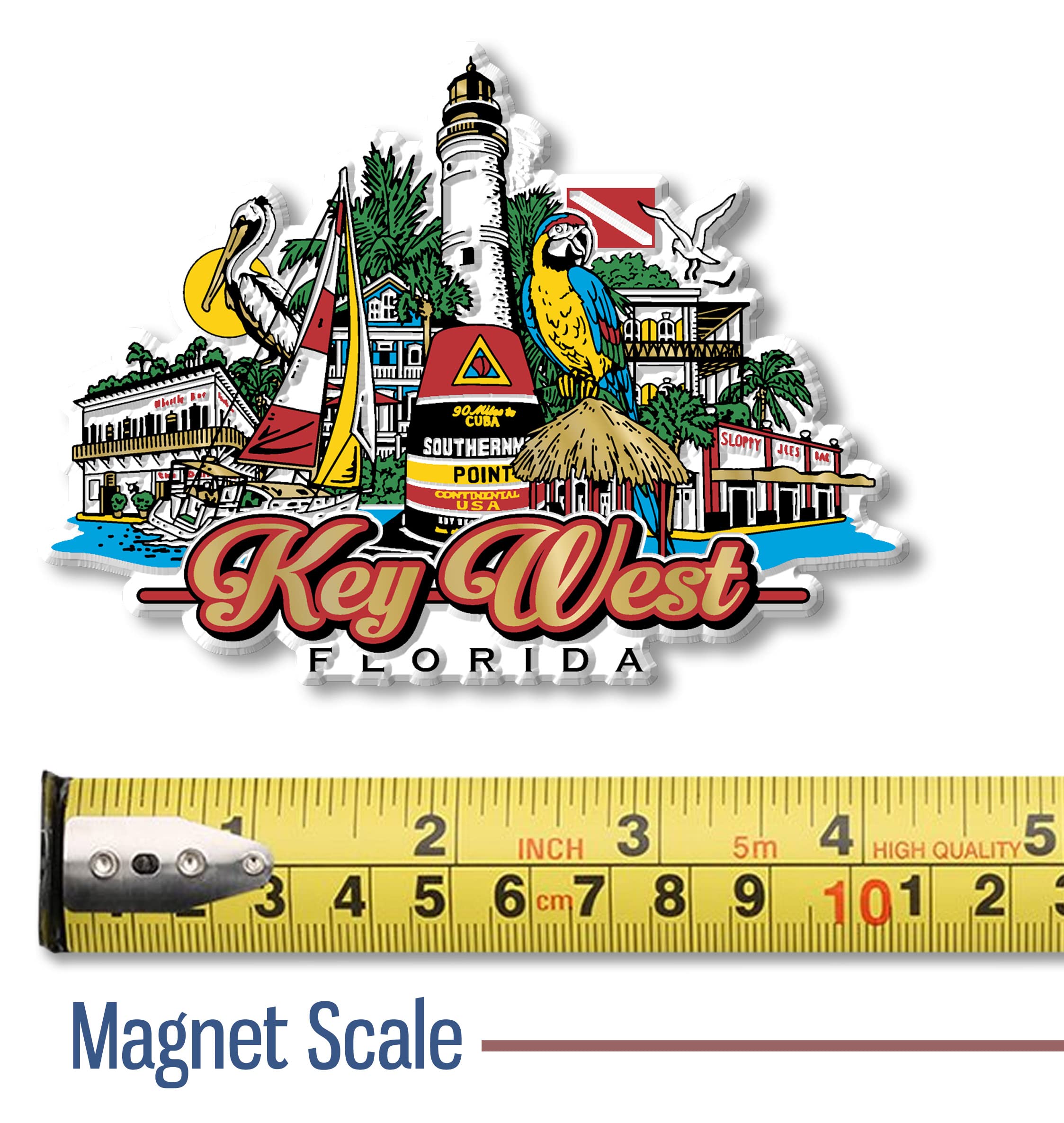 Key West, Florida City Magnet by Classic Magnets, Collectible Souvenirs Made in The USA, 4.26" x 3.13"