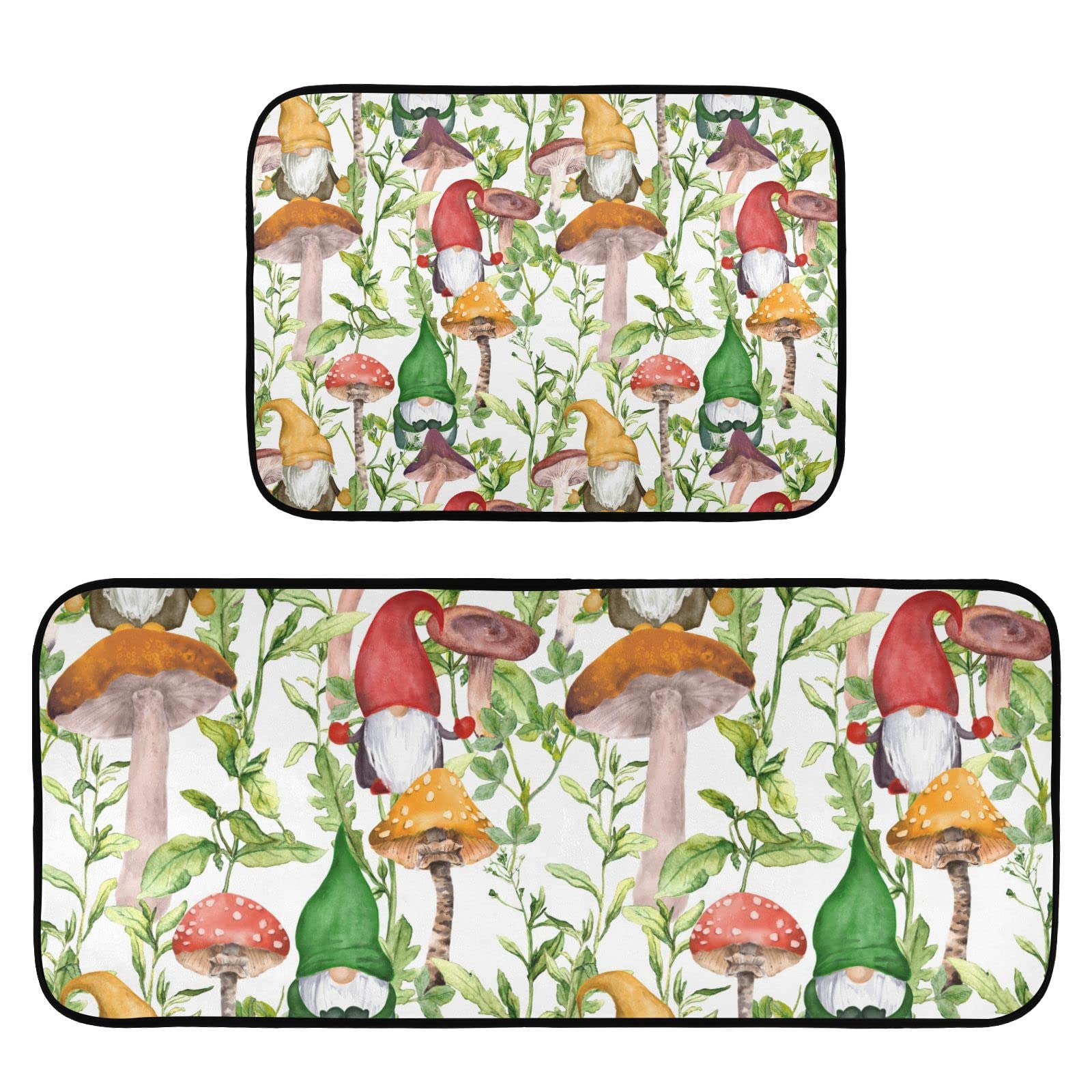 ZENWAWA Kitchen Mat Dwarf Mushroom Set of 2, Anti Fatigue Cushioned Waterproof Non Slip Aesthetic Decorative Floor Mats Rug