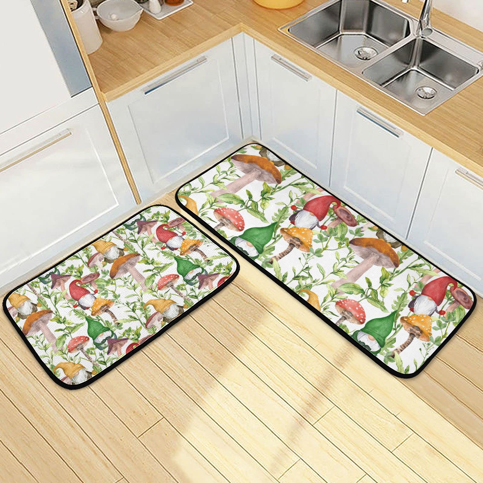 ZENWAWA Kitchen Mat Dwarf Mushroom Set of 2, Anti Fatigue Cushioned Waterproof Non Slip Aesthetic Decorative Floor Mats Rug