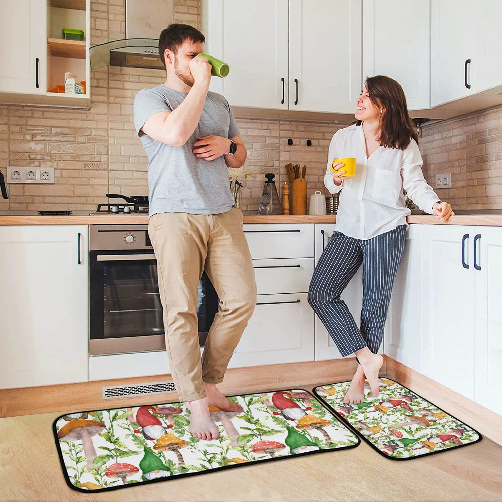 ZENWAWA Kitchen Mat Dwarf Mushroom Set of 2, Anti Fatigue Cushioned Waterproof Non Slip Aesthetic Decorative Floor Mats Rug