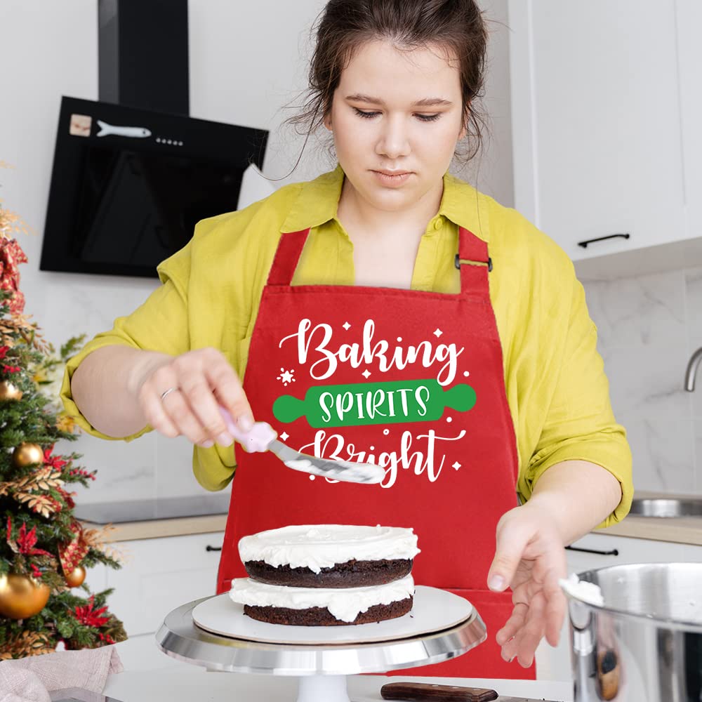 Saukore Funny Christmas Baking Aprons for Women Men Adjustable Kitchen Cooking Aprons with 2 Pockets Cute Thanksgiving Xmas Apron Gift for Bakers - Baking Spirits Bright