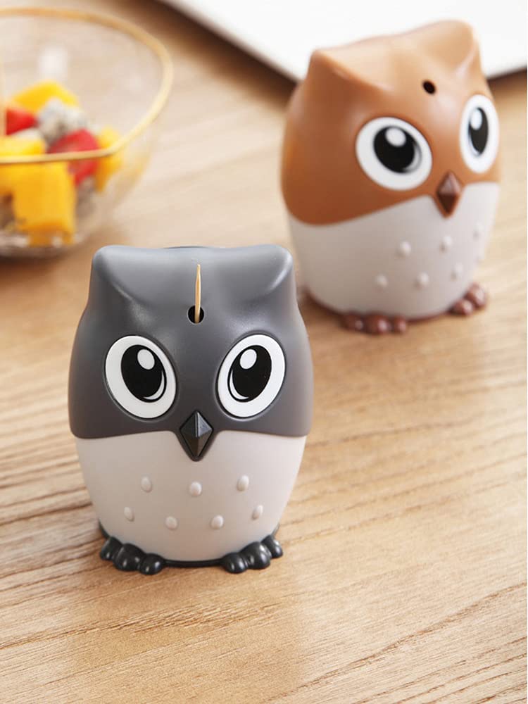 Hyever Pop-Up Toothpick Holder Automatic Toothpick Dispenser Cute Owl Design Toothpick Holder Funny for Table, Restaurant, Kitchen and Party (Dark Grey)