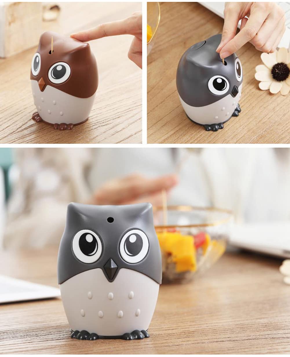 Hyever Pop-Up Toothpick Holder Automatic Toothpick Dispenser Cute Owl Design Toothpick Holder Funny for Table, Restaurant, Kitchen and Party (Dark Grey)