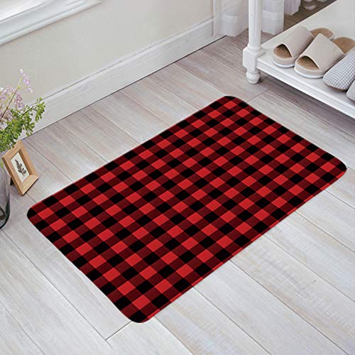 Vandarllin Rustic Red Black Buffalo Check Plaid Pattern Bath Mat Christmas Rugs Non-Slip Soft Absorbent Bathroom Kitchen Floor Mat Carpet 18 x 30 Inch