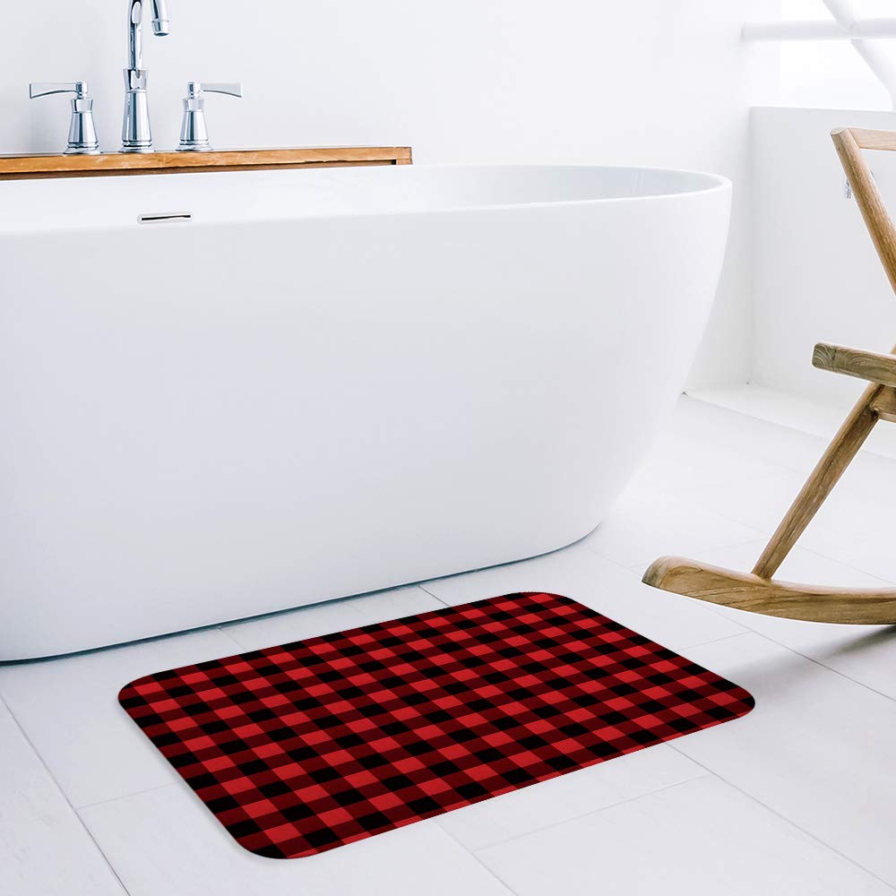 Vandarllin Rustic Red Black Buffalo Check Plaid Pattern Bath Mat Christmas Rugs Non-Slip Soft Absorbent Bathroom Kitchen Floor Mat Carpet 18 x 30 Inch