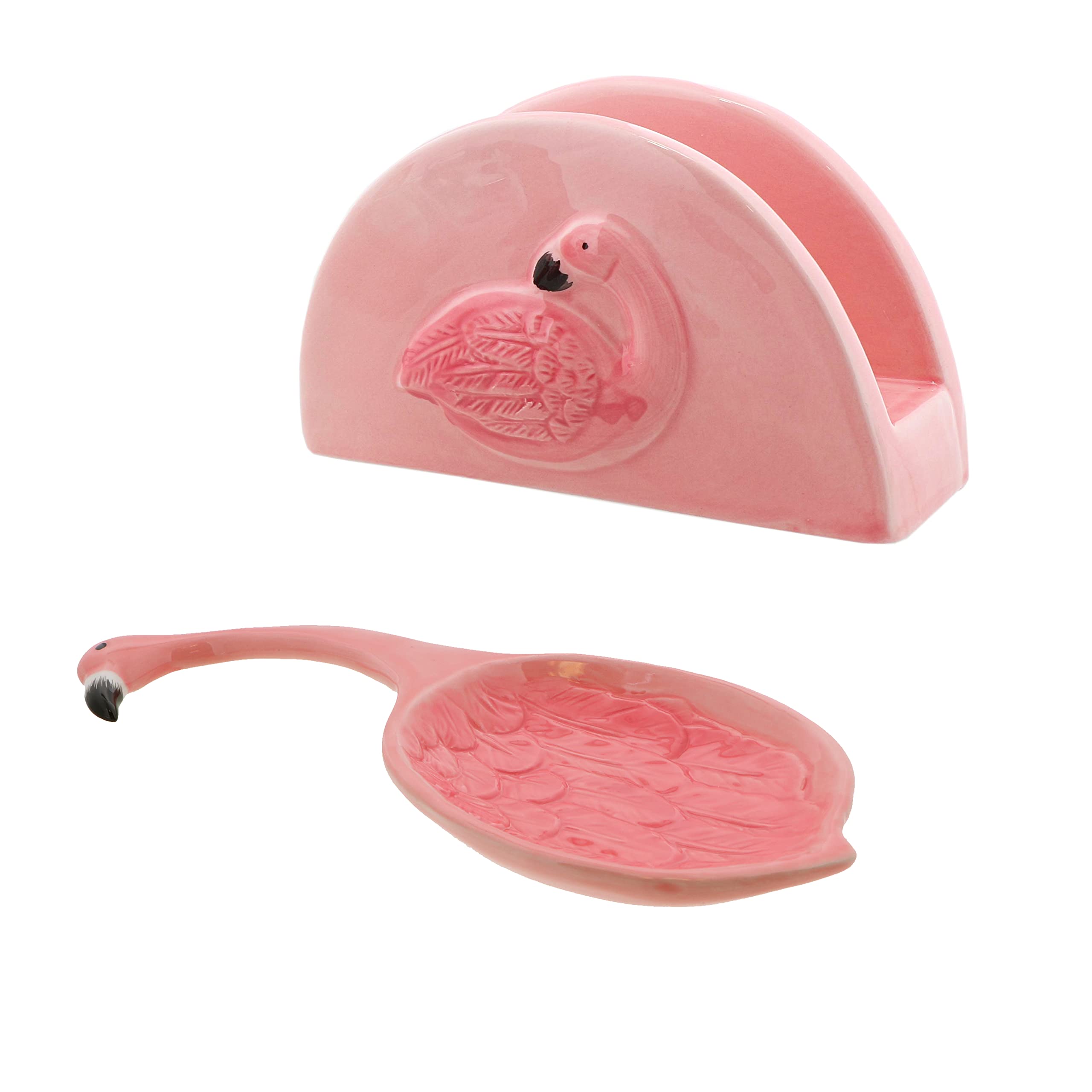 Ceramic Flamingo Standing Napkin Holder & Flamingo Spoon Rest