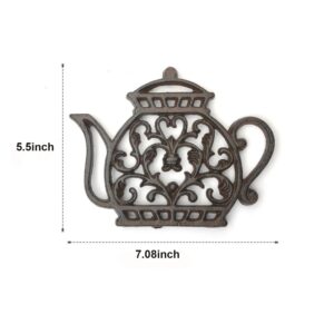 LECUNE Cast Iron Trivets for Hot Dishes - Rustproof Tea Pot Black Trivet - Decorative Cast Iron Trivet for Kitchen Or Dining Table with Rubber Pegs