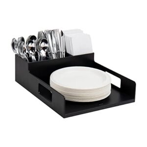 mind reader utensil napkin & plate holder, silverware organizer, serving tray, plastic, 11.25"l x 15.25"w x 4.5"h, black