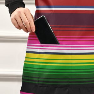 xigua Adjustable Bib Apron Mexican Serape Colorful Stripes Cooking Kitchen Aprons with Pockets, Chef Aprons for Men Women BBQ Baking