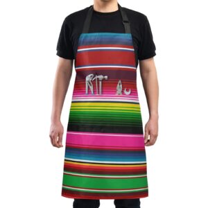 xigua Adjustable Bib Apron Mexican Serape Colorful Stripes Cooking Kitchen Aprons with Pockets, Chef Aprons for Men Women BBQ Baking