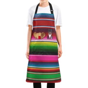 xigua Adjustable Bib Apron Mexican Serape Colorful Stripes Cooking Kitchen Aprons with Pockets, Chef Aprons for Men Women BBQ Baking