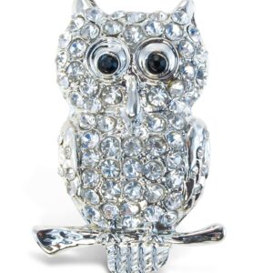 CoTa Global Owl Sparkling Refrigerator Magnet - Silver Sparkling Rhinestones Crystals, Cute Wild Life Animal Bird Magnet For Kitchen Fridge and Locker, Home Decor and Cool Office Decor Novelty - 1.75"