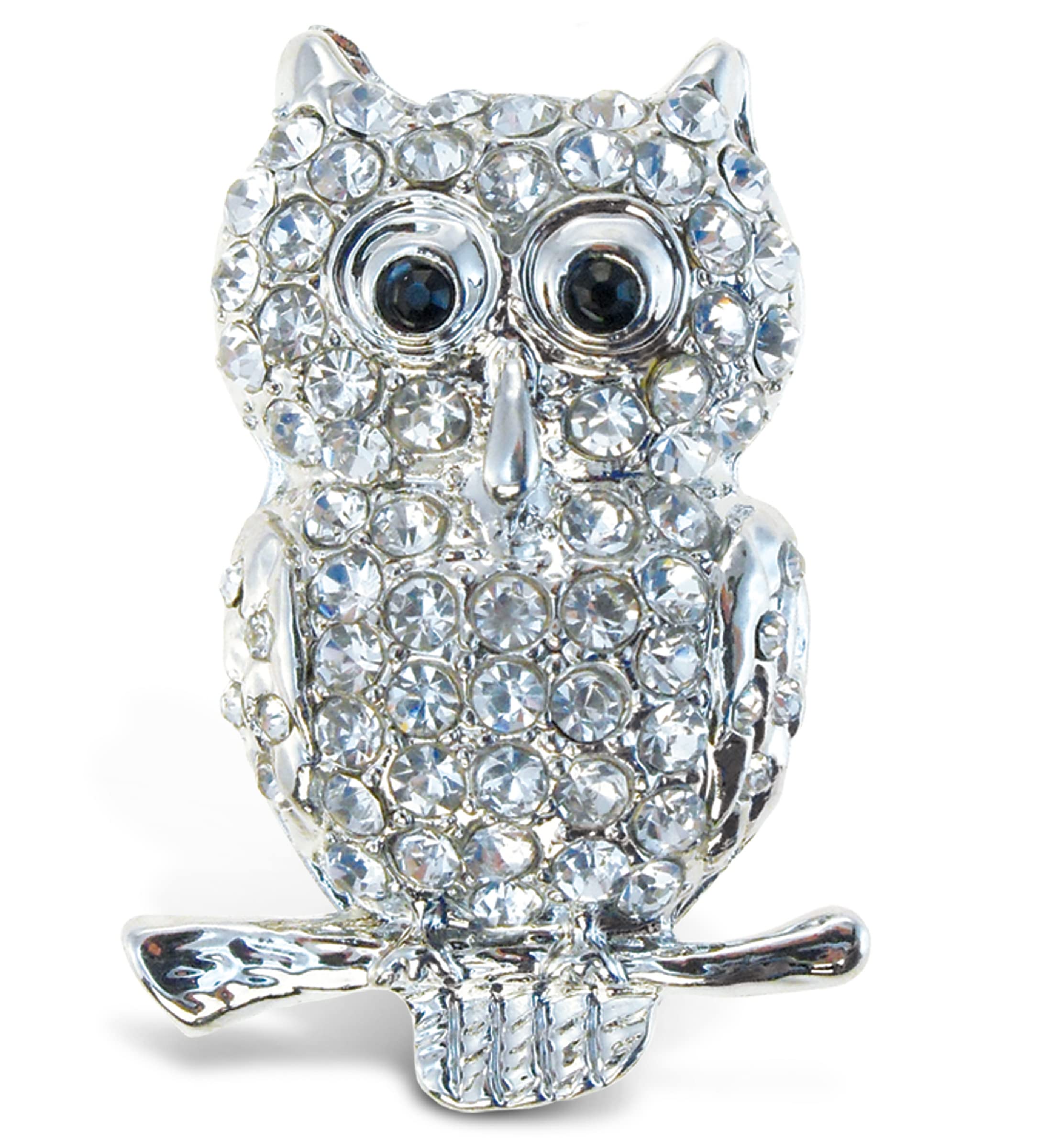 CoTa Global Owl Sparkling Refrigerator Magnet - Silver Sparkling Rhinestones Crystals, Cute Wild Life Animal Bird Magnet For Kitchen Fridge and Locker, Home Decor and Cool Office Decor Novelty - 1.75"