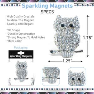 CoTa Global Owl Sparkling Refrigerator Magnet - Silver Sparkling Rhinestones Crystals, Cute Wild Life Animal Bird Magnet For Kitchen Fridge and Locker, Home Decor and Cool Office Decor Novelty - 1.75"