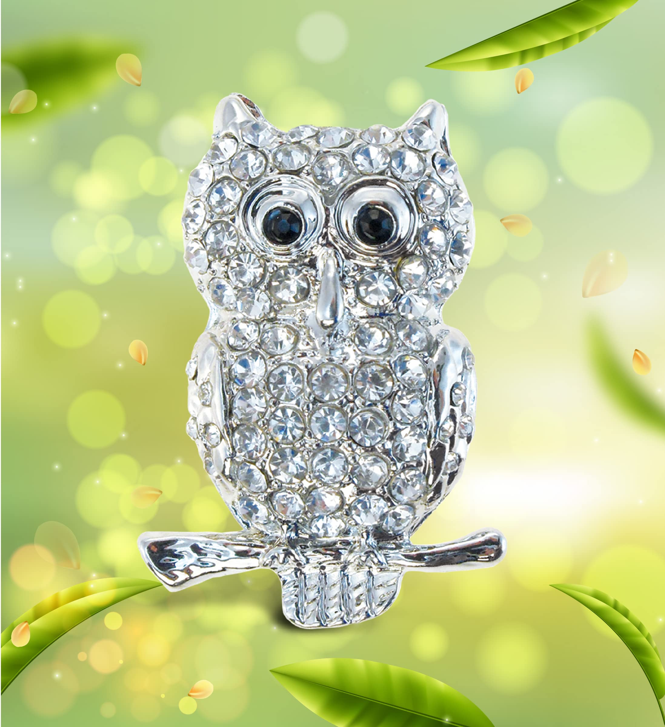 CoTa Global Owl Sparkling Refrigerator Magnet - Silver Sparkling Rhinestones Crystals, Cute Wild Life Animal Bird Magnet For Kitchen Fridge and Locker, Home Decor and Cool Office Decor Novelty - 1.75"