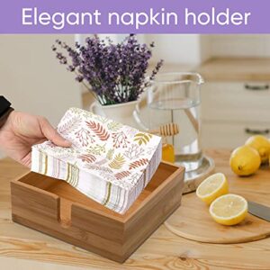 KOVOT Bamboo Napkin Holder – 7"W x 7"W Flat Square Natural Wooden Napkin Tray – Table Top Decorative Tissue Paper Dispenser for Kitchen, Luncheon & Dining Table