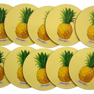 Novel Merk Pineapple Fruit Refrigerator Magnets, Small Circle Leaf & Banner Design for Fridge, Gifts, Decor, Party Favors, Prizes (10 Pack), Yellow Green, 2 Inch