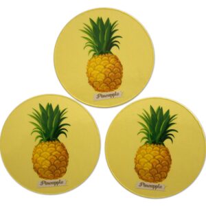 Novel Merk Pineapple Fruit Refrigerator Magnets, Small Circle Leaf & Banner Design for Fridge, Gifts, Decor, Party Favors, Prizes (10 Pack), Yellow Green, 2 Inch