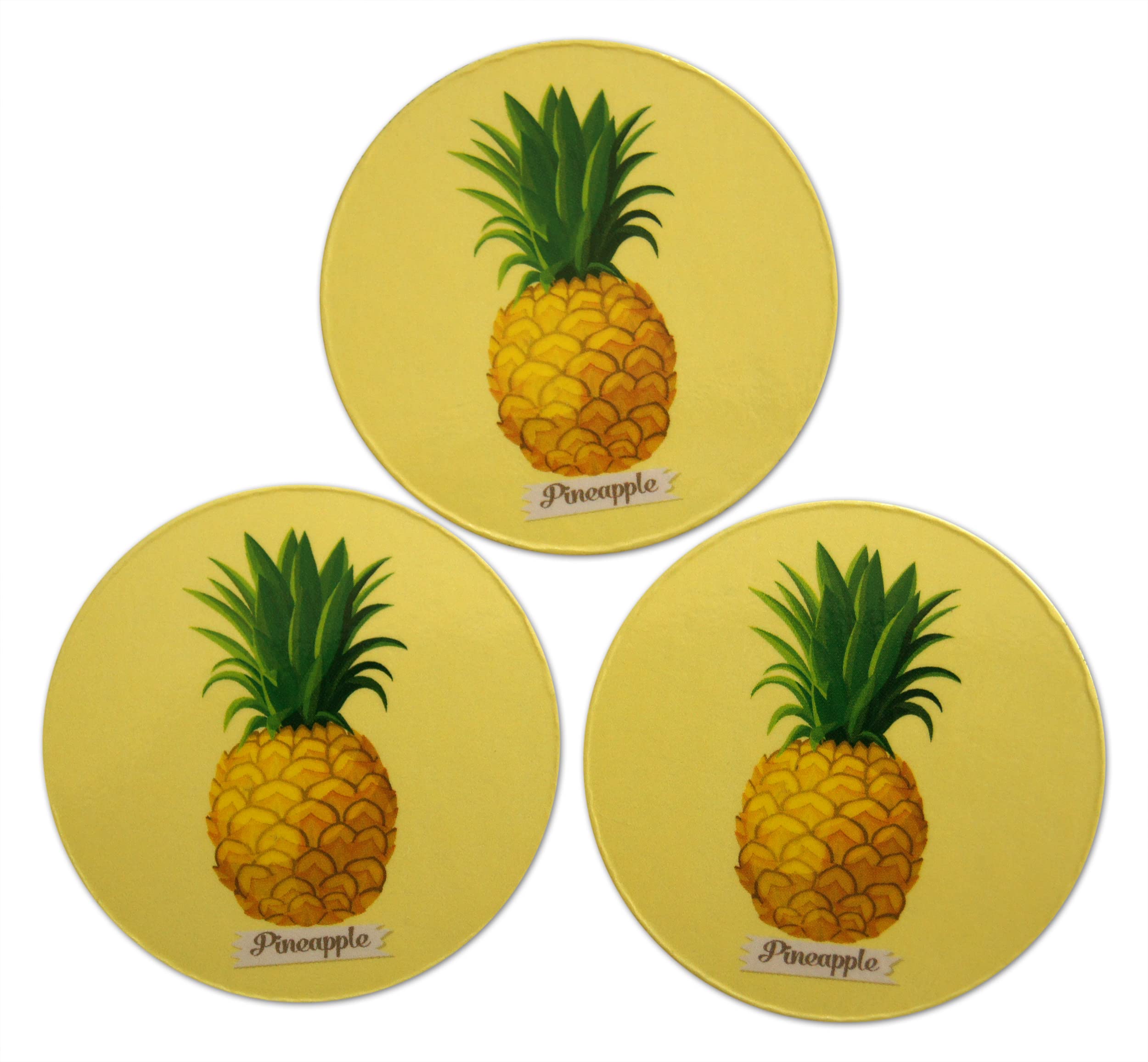 Novel Merk Pineapple Fruit Refrigerator Magnets, Small Circle Leaf & Banner Design for Fridge, Gifts, Decor, Party Favors, Prizes (10 Pack), Yellow Green, 2 Inch