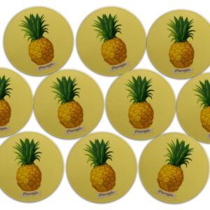 Novel Merk Pineapple Fruit Refrigerator Magnets, Small Circle Leaf & Banner Design for Fridge, Gifts, Decor, Party Favors, Prizes (10 Pack), Yellow Green, 2 Inch