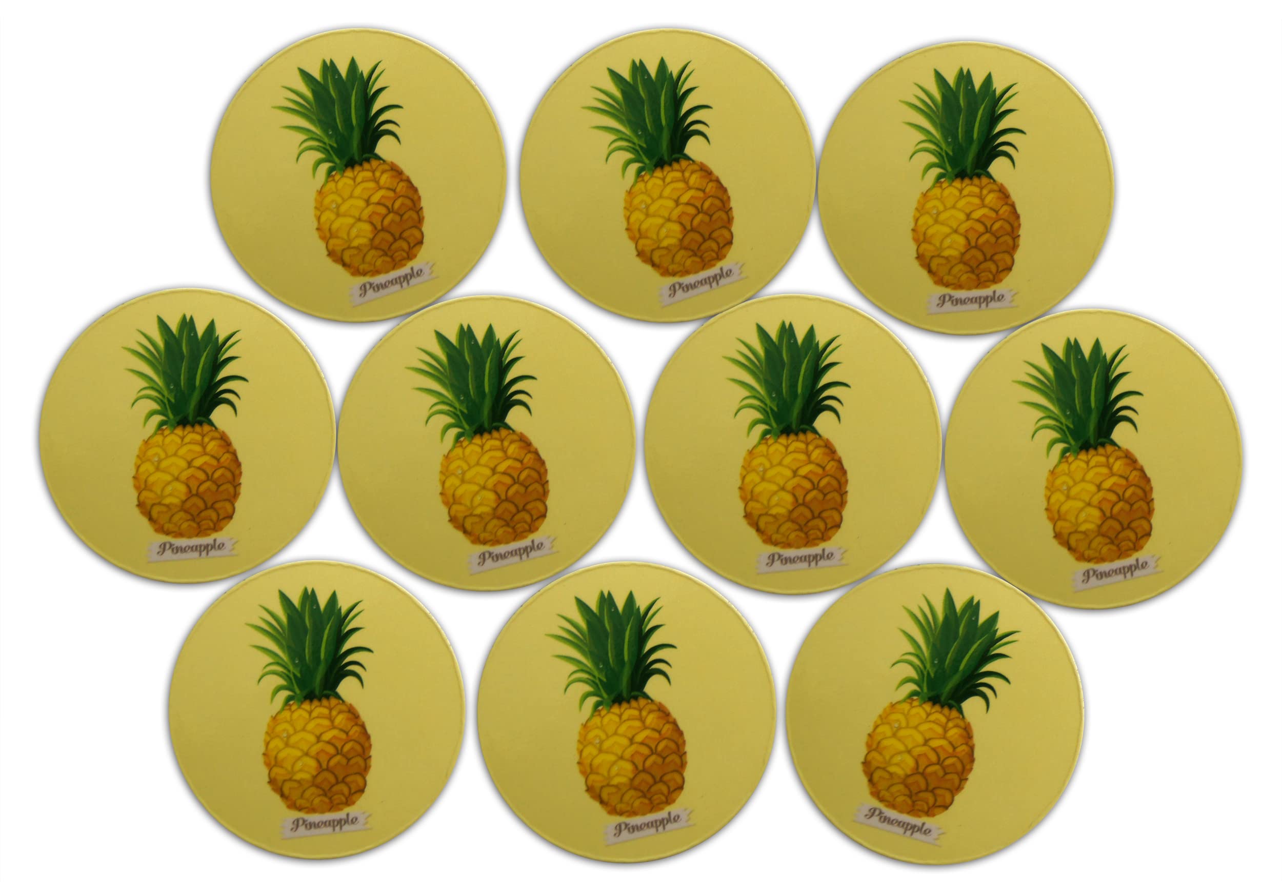 Novel Merk Pineapple Fruit Refrigerator Magnets, Small Circle Leaf & Banner Design for Fridge, Gifts, Decor, Party Favors, Prizes (10 Pack), Yellow Green, 2 Inch