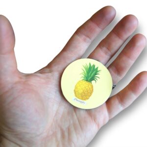 Novel Merk Pineapple Fruit Refrigerator Magnets, Small Circle Leaf & Banner Design for Fridge, Gifts, Decor, Party Favors, Prizes (10 Pack), Yellow Green, 2 Inch