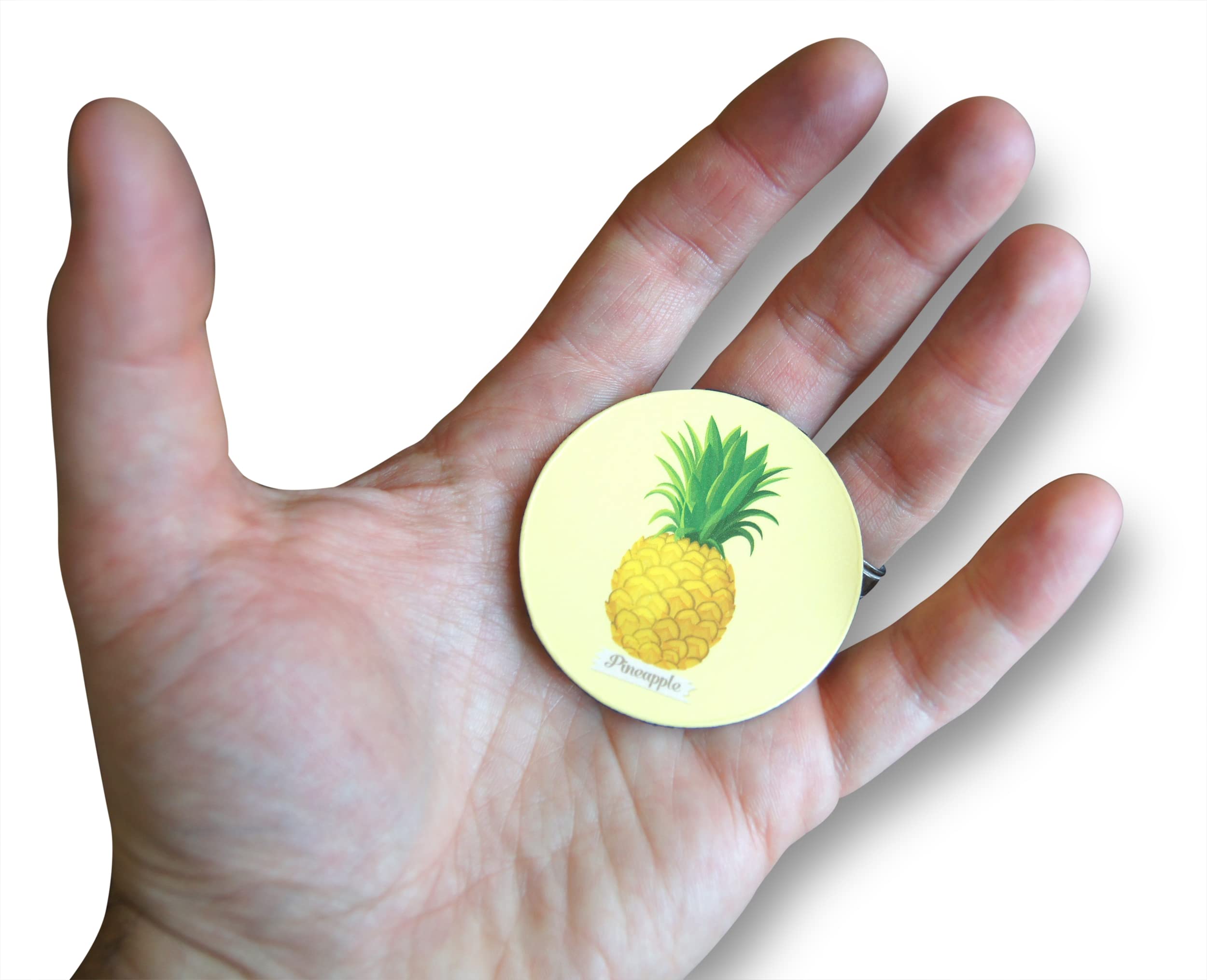 Novel Merk Pineapple Fruit Refrigerator Magnets, Small Circle Leaf & Banner Design for Fridge, Gifts, Decor, Party Favors, Prizes (10 Pack), Yellow Green, 2 Inch