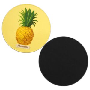 Novel Merk Pineapple Fruit Refrigerator Magnets, Small Circle Leaf & Banner Design for Fridge, Gifts, Decor, Party Favors, Prizes (10 Pack), Yellow Green, 2 Inch