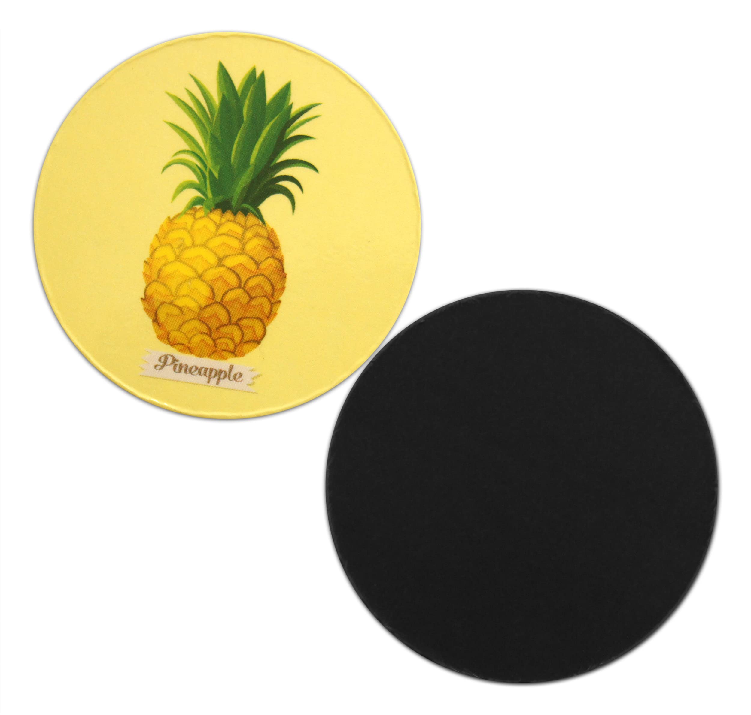 Novel Merk Pineapple Fruit Refrigerator Magnets, Small Circle Leaf & Banner Design for Fridge, Gifts, Decor, Party Favors, Prizes (10 Pack), Yellow Green, 2 Inch