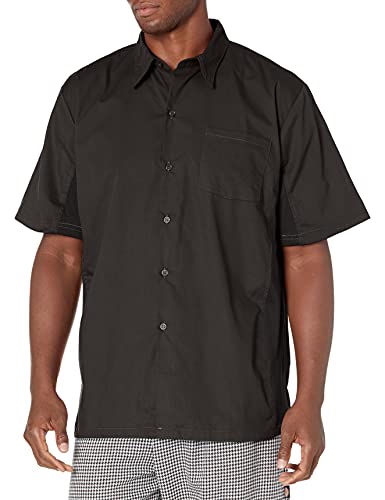 Chef Code Men's Utility Work Shirt with Button Front and Vent Side Panels, Black, X-Large