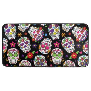 anti fatigue kitchen floor mat, 39 x 20 in sugar skull non slip absorbent comfort modern standing mat soft kitchen runner rug for hallway entryway bathroom living room bedroom halloween ghost