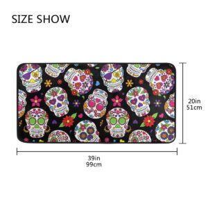 Anti Fatigue Kitchen Floor Mat, 39 x 20 In Sugar Skull Non Slip Absorbent Comfort Modern Standing Mat Soft Kitchen Runner Rug for Hallway Entryway Bathroom Living Room Bedroom Halloween Ghost