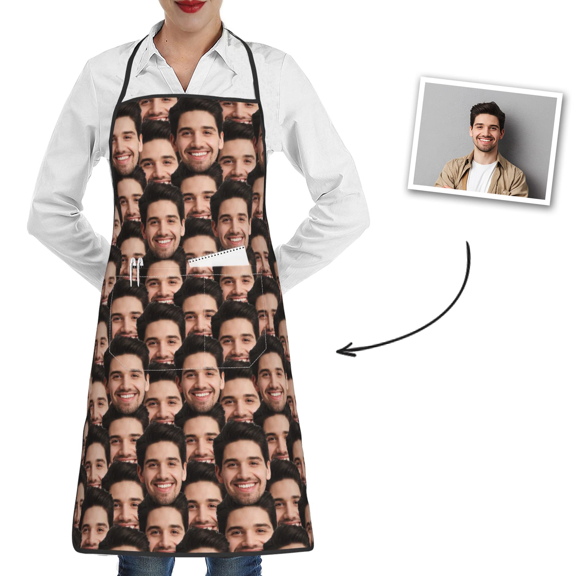 Lraggxod Custom Apron for Women Men, Personalized Chef Cooking Apron with Pockets Add Your Photo Text, Customized Kitchen Home Garden Bib Apron Custom Gifts