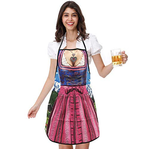 MOMOONNON Dirndl Apron German Lederhosen Apron Oktoberfest Bavarian Kitchen Cooking Grilling BBQ Baking Apron for Women