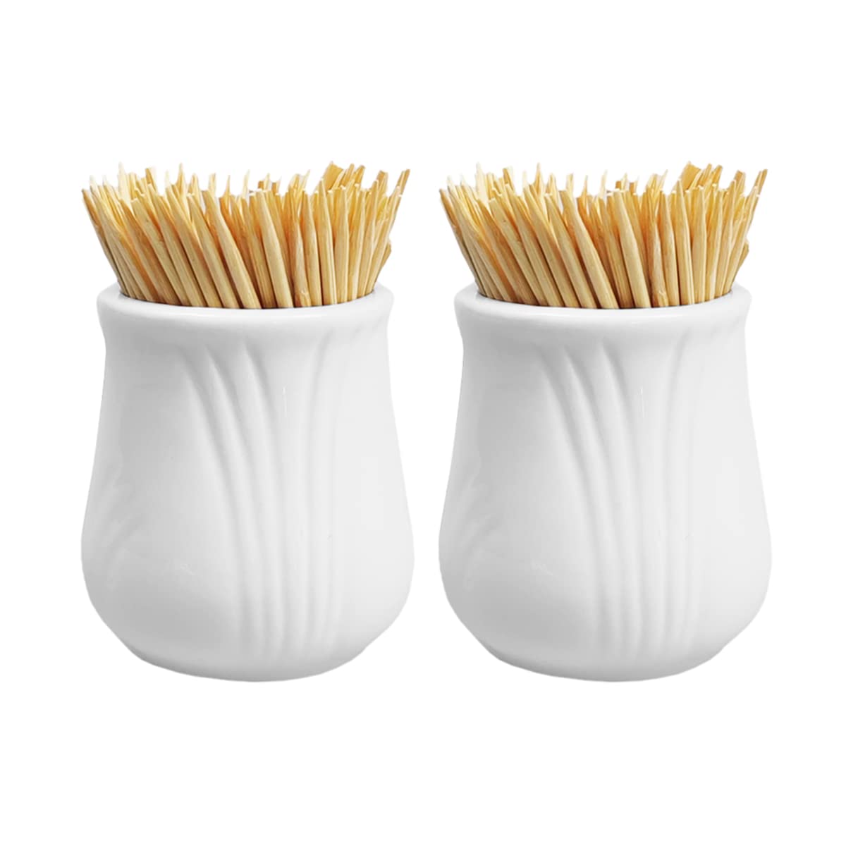 Sizikato 2pcs Simple Pure White Flower Shape Ceramic Toothpick Holder.