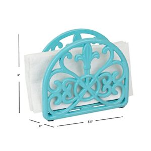 Home Basics Cast Iron Fleur De Lis Napkin Holder Kitchen Countertop Dinner Table Indoor & Outdoor, Turquoise