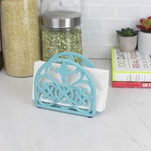 Home Basics Cast Iron Fleur De Lis Napkin Holder Kitchen Countertop Dinner Table Indoor & Outdoor, Turquoise