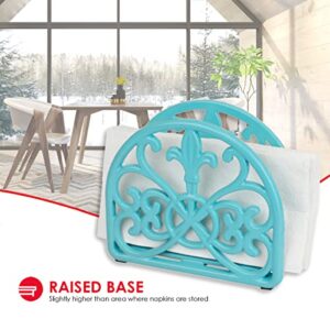 Home Basics Cast Iron Fleur De Lis Napkin Holder Kitchen Countertop Dinner Table Indoor & Outdoor, Turquoise