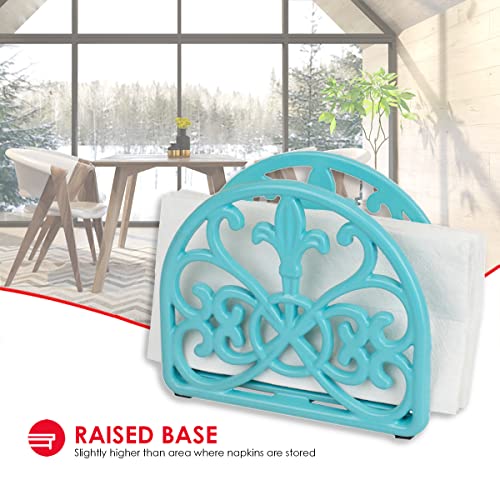 Home Basics Cast Iron Fleur De Lis Napkin Holder Kitchen Countertop Dinner Table Indoor & Outdoor, Turquoise