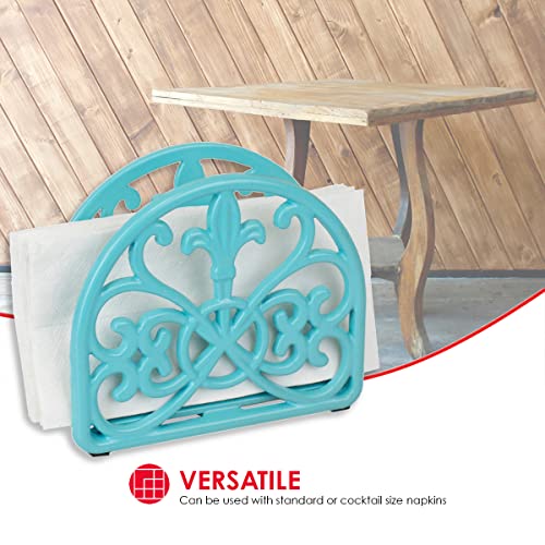 Home Basics Cast Iron Fleur De Lis Napkin Holder Kitchen Countertop Dinner Table Indoor & Outdoor, Turquoise