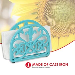 Home Basics Cast Iron Fleur De Lis Napkin Holder Kitchen Countertop Dinner Table Indoor & Outdoor, Turquoise