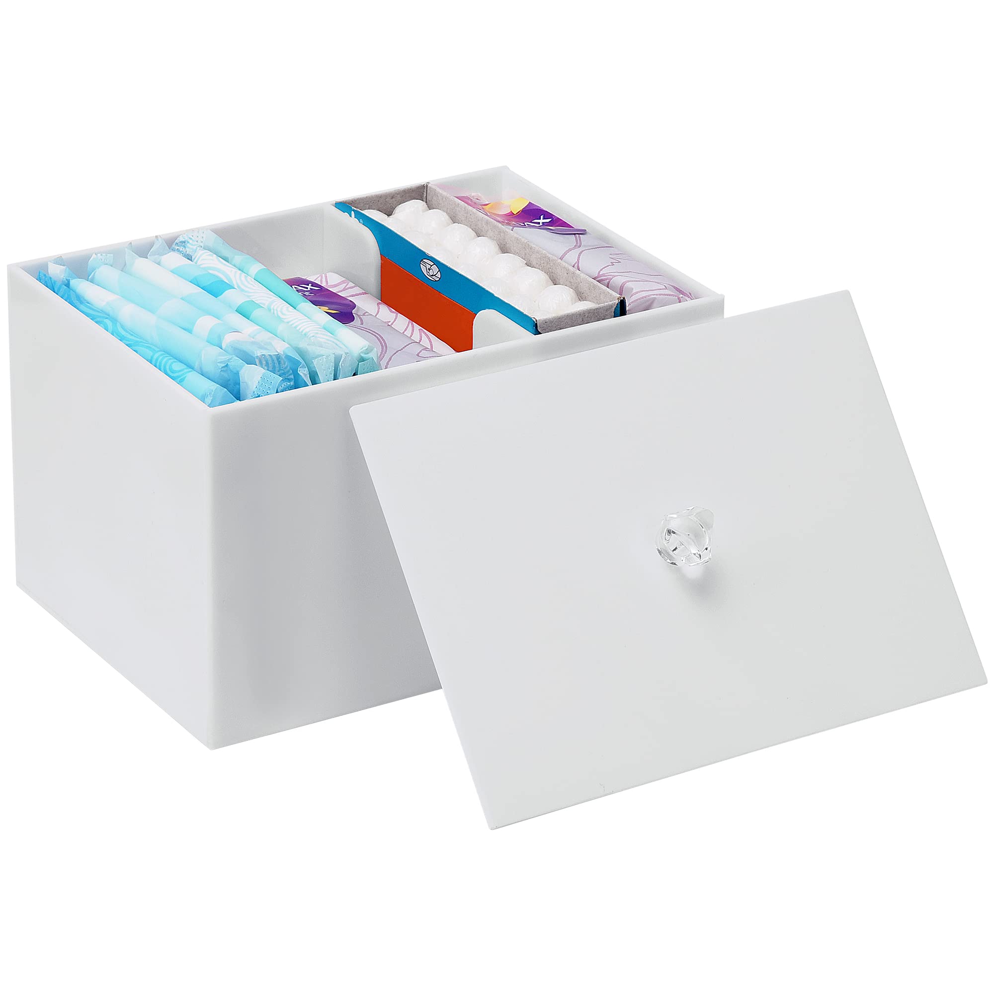 ChengFu Acrylic Sanitary Napkin Storage Container, Pad Holder for Period, Pad Holder for Women Bathroom, Pad and Tampon Holder for Bathroom, Sanitary Napkin Dispenser, White