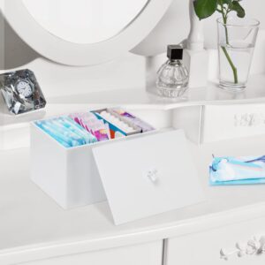 ChengFu Acrylic Sanitary Napkin Storage Container, Pad Holder for Period, Pad Holder for Women Bathroom, Pad and Tampon Holder for Bathroom, Sanitary Napkin Dispenser, White