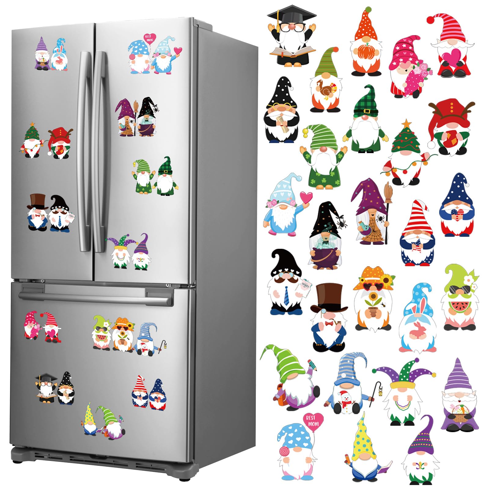 Xuhal 27 Pcs Holiday Magnets Seasonal Gnome Fridge Magnet Easter Patriotic Gnome Locker Decorations Graduation Kitchen Magnets for Refrigerator Magnetic Gnome Stickers for Garage Door Dishwasher Car