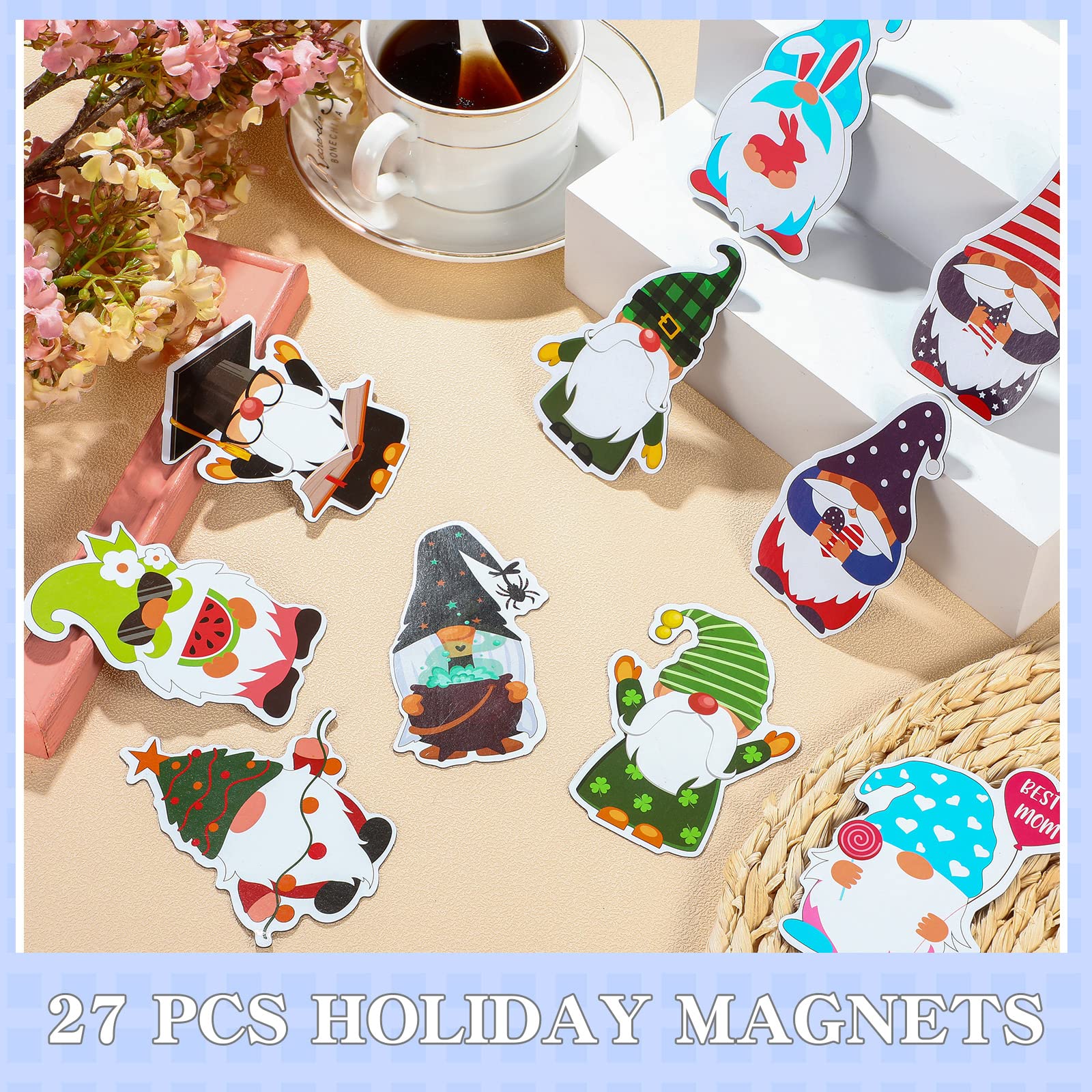 Xuhal 27 Pcs Holiday Magnets Seasonal Gnome Fridge Magnet Easter Patriotic Gnome Locker Decorations Graduation Kitchen Magnets for Refrigerator Magnetic Gnome Stickers for Garage Door Dishwasher Car