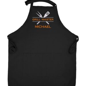 Grill Master Apron - Personalized Adult Aprons - Embroidered Grilling Chef Apron For Men - Customized Chef Aprons For Women Black