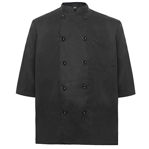 TopTie Unisex Classic 3/4 Sleeve Active Chef Coat-Black-M