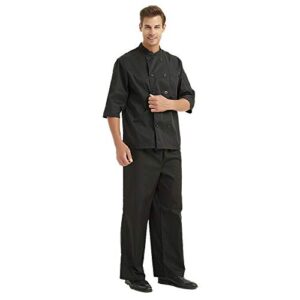 TopTie Unisex Classic 3/4 Sleeve Active Chef Coat-Black-M