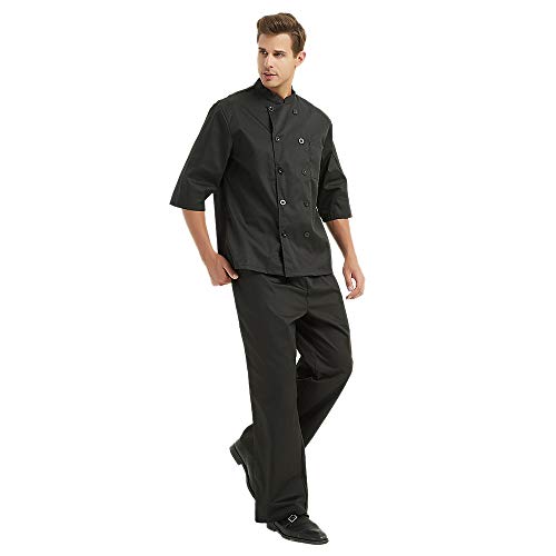 TopTie Unisex Classic 3/4 Sleeve Active Chef Coat-Black-M